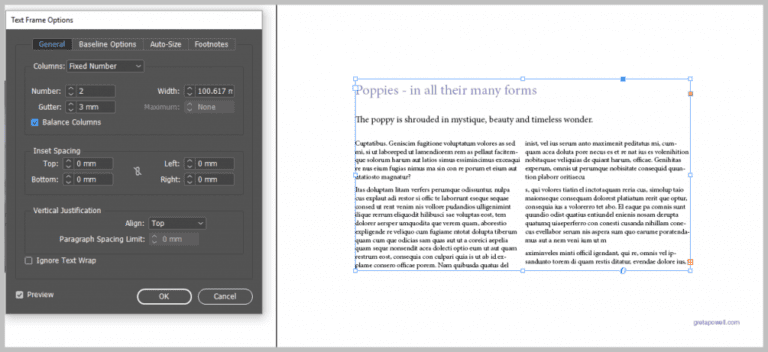 InDesign Tutorial - Text Frame Columns - Greta Powell